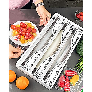 Extra Long Foil and Plastic Wrap Organizer for 15" Rolls, 3 in 1 Plastic Wrap Dispenser with Cutter, Aluminum Foil Organization And Storage, Parchment, Wax Paper Dispenser for Drawer