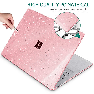 May Chen Case for 13.5" Microsoft Surface Laptop 3/4/5 with Alcantara Palm Rest Model 1867 1958 1950 (2019 2021 2022), Plastic Hard Shell Case with Keyboard Cover + Screen Protector, Pink Glitter