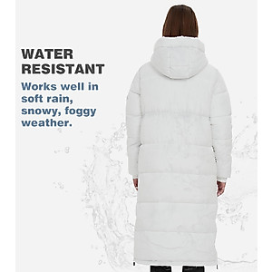 PUREMSX Winter Designer Insulated Parka, Womens Vegan Down Skiing Hiking Thick Arctic Warm Overcoat Quilted Long Jacket,White,Small
