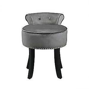 Inspired Home Taylor Velvet Contemporary Nail Head Trim Rolled Back Vanity Stool, Light Grey