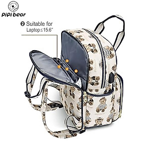 pipi bear Baby Diaper Bag Backpack with Stroller Straps and Changing Pad, Jacquard Diaper Backpack Mom Dad Travel Back Pack with USB Charging Port, Stylish Maternity Bag for Baby Girls Boys