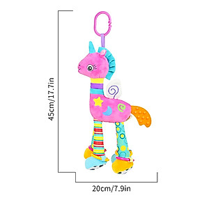 KAKIBLIN Baby Car Seat Toy, Baby Stroller Toys, Soft Hanging Rattle Baby Toy Teething Stuffed Toy, Animal Plush Wind Chime with Teether and C-Clip Ring for Infant(Pink)