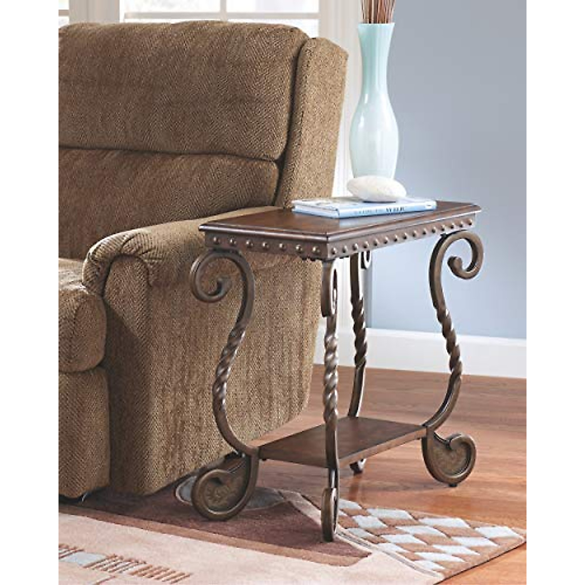 Signature Design by Ashley Rafferty Vintage Inspired Rectangular Open Chairside End Table, Dark Brown