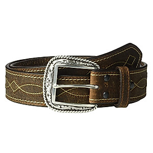 Ariat Men's Wave and Diamond Stitch Center Belt, Brown, 36