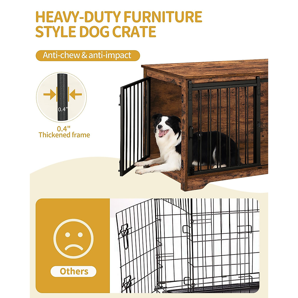 Hzuaneri Dog Crate Furniture, 39.4" Double Door Dog Crate with Barn Door, Dog Kennel Indoor, End Side Table Wooden Dog Crate for Small Medium Large Dog, Anti-Chew Anti-Escape, Rustic Brown DFC02301B