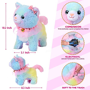 Volunna Remote Control Electronic Plush Cat Toy Pet for Girls Kids Interactive Toys, Walks, Barks, Pretend Dress Up Realistic Stuffed Animal for Age 3 4 5+ Years Old Best Gift (Cat-Colourful)