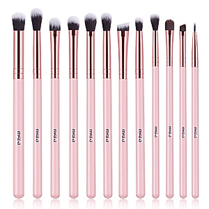 MSQ Eye Makeup Brushes Set with Soft Synthetic Hairs & Real Wood Handle for Eyeshadow, Eyebrow, Eyeliner, Blending (Pink), 12pcs