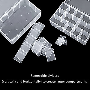 Snowkingdom Large 15 Grid Clear Organizer Box Adjustable Dividers - Plastic Compartment Storage Container for Washi Tapes, Craft, Beads, Jewelry, Small Parts
