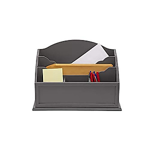 Grey Wooden Desktop Letter Holder – 5 Compartment Mail and Stationary Organizer – Premium Quality Wood Table Top Sorter for Pens, Pencils and More – by Designstyles