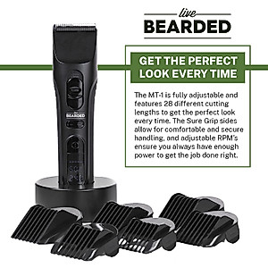 Live Bearded: MT-1 Beard Trimmer - Rechargeable Beard Trimmer for Men - Ceramic Blade - 28 Combination Cutting Lengths - Whisper Quiet, 240-Minute Run-Time