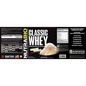NutraBio Classic Whey Protein Powder- 25G of Protein Per Scoop - Full-Spectrum Amino Acid Profile - No Fillers, Artificial Colors, Preservatives - Low Glycemic Index - Creamy Vanilla, 5 Pounds