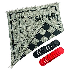 YH Poker 3 in 1 Giant Checkers Set and Tic Tac Toe Game with Reversible Rug - Indoor and Outdoor Board Game for Family, Great for Camping, Backyard, Lawn Game and Other Activities