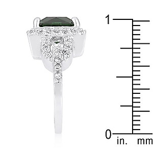 Kate Bissett Halo Style Engagement Ring with 10mm Princess Cut Emerald Green and Round Cut Clear CZ (9) Size 9