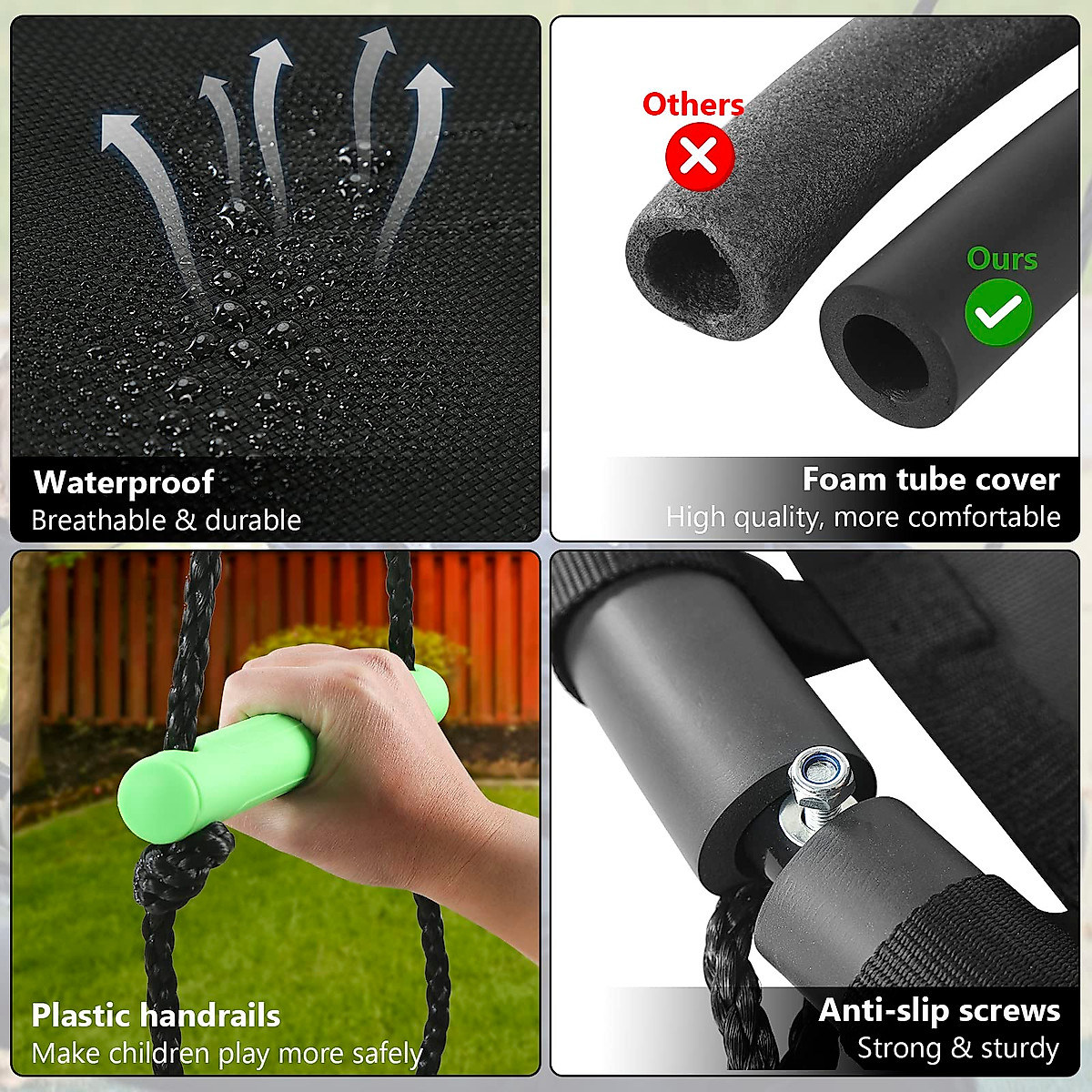 ZBZBML Tree Swing with PP Mat for Kids and Adults - Durable, Safe, and Easy to Install,Black Outdoor Saucer Swing,Flying Saucer Web Circle Swing for Yard Garden Playground Park (40 inches Diameter)