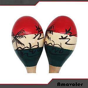 Amavoler MARACAS,Wood Rumba Shakers Rattle Hand Percussion of Sand of the Hammer Great Musical Instrument with Salsa Rhythm For Party Games Live Performances Concert Birthday Parties ktv(colorful)