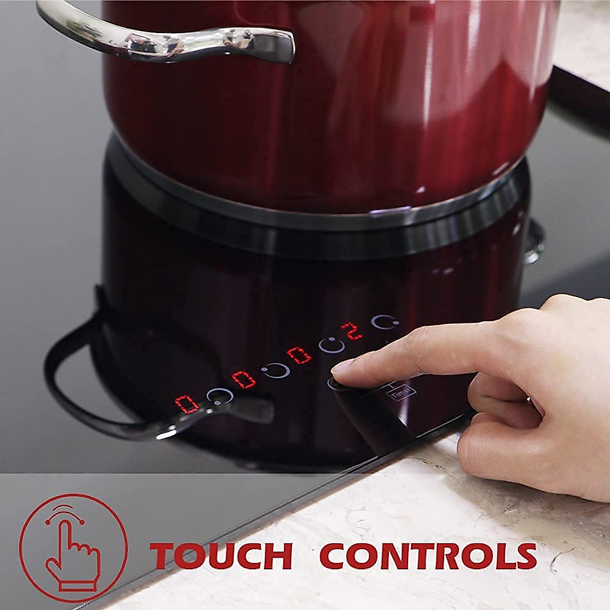 Electric Cooktop 24",220V~240V Built-in 4 Burners Ceramic Cooktop with Hard Wire, 6000W Touch Control Glass Cooktop, 24 Inch Electric Stove Top,Hard Wire(No Plug)