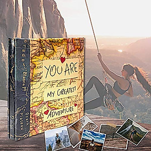 Holoary Self Adhesive Page Photo Album with Metallic Pen Magnetic Self-Stick Page Scrapbook for 3x5 4x6 5x7 6x8 8x10 Hand Made DIY 40 pages Albums, Printed Kraft Paper Cover Old Map Adventure World Travel Vacation Memory Book