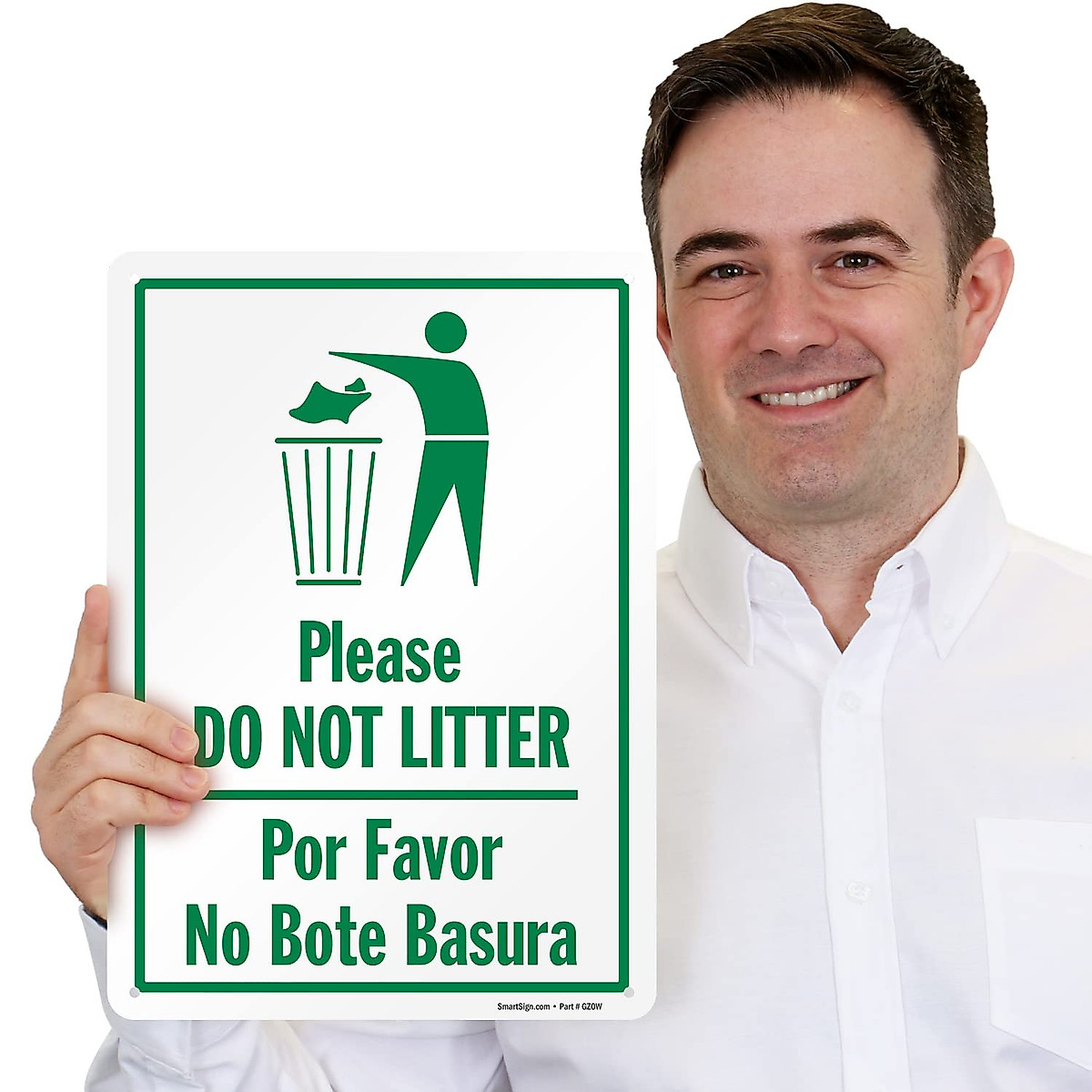 SmartSign 14 x 10 inch “Please Do Not Litter, Por Favor No Bote Basura” Metal Sign, 40 mil Laminated Rustproof Aluminum, Green and White, Made in USA