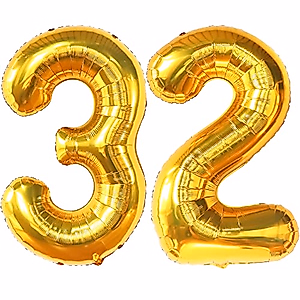 Giant, Gold 32 Balloon Numbers - 40 Inch | Cheers to 32 Birthday Decorations for Women | Gold Number 32 Balloons, 32 Birthday Decorations for Men | Metallic Gold 32 Number Balloons, Birthday Party Men