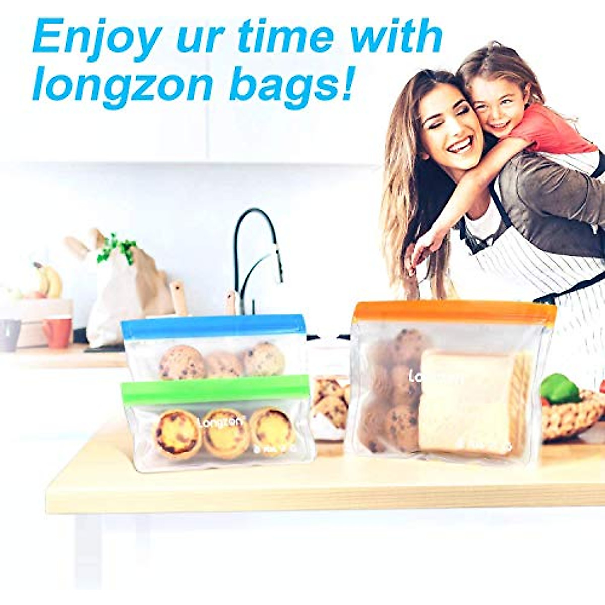 Reusable Storage Bags, longzon【12 Pcs S/M/L】Reusable Sandwich Bags, Reusable Food Ziplock Bags, Small Freezer Large Storage Snack Lunch Plastic Bags, BPA Free, FDA Foodgrade, ecoFriendly Silicone Bags