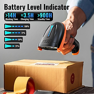Tera Barcode Scanner Wireless 1D Laser Cordless Barcode Reader with Battery Level Indicator, Versatile 2 in 1 2.4Ghz Wireless and USB 2.0 Wired