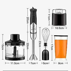 MXJCC Immersion Hand Blender, 5-in-1 8-Speed Stick Blender with Milk Frother, Egg Whisk for Coffee Milk Foam, Baby Food, Smoothies, Sauces and Soups (Color : Silver)