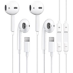 2 Pack iPhone Earbuds Wired Lightning Headphones [MFi Certified] Stereo Noise Canceling Isolating in Ear Headset with Built-in Microphone & Volume Control for iPhone 14 13 12 SE 11 X 8 7-All IOS,White
