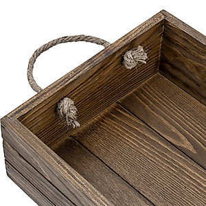 MyGift 13 Inch Rustic Brown Wood Decorative Storage Organizer Bin with Rope Handles, Open Top Small Crate Box for Bathroom Accessories, Books, Crafts, Fruits
