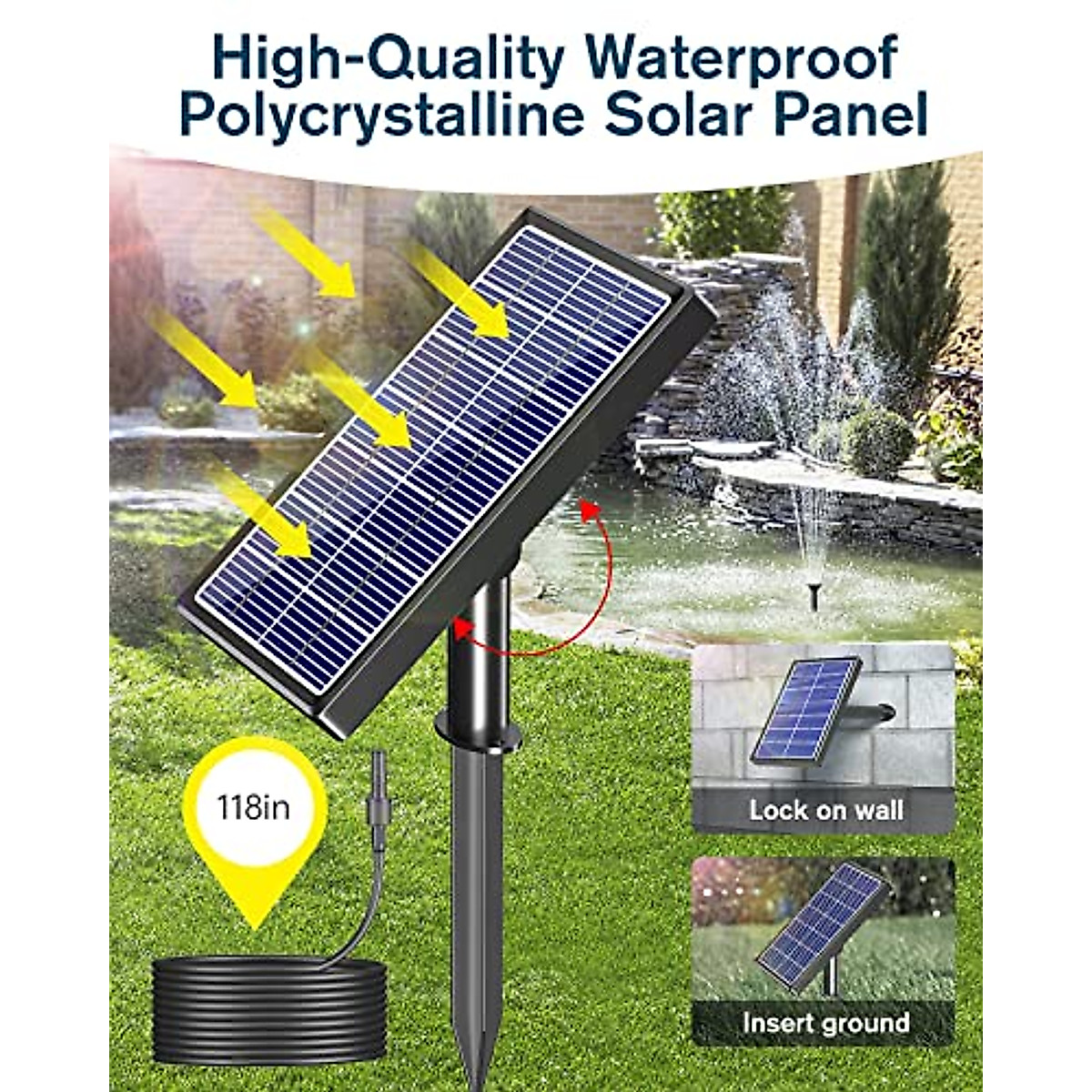 NFESOLAR 3.5W Solar Water Pump Outdoor, Solar Power Bird Bath Fountain with10ft Cables, 4ft Tubing, Dry Run Protection, Filtration Syste, for Small Pond, Garden, Water Feature, Pool, Yard