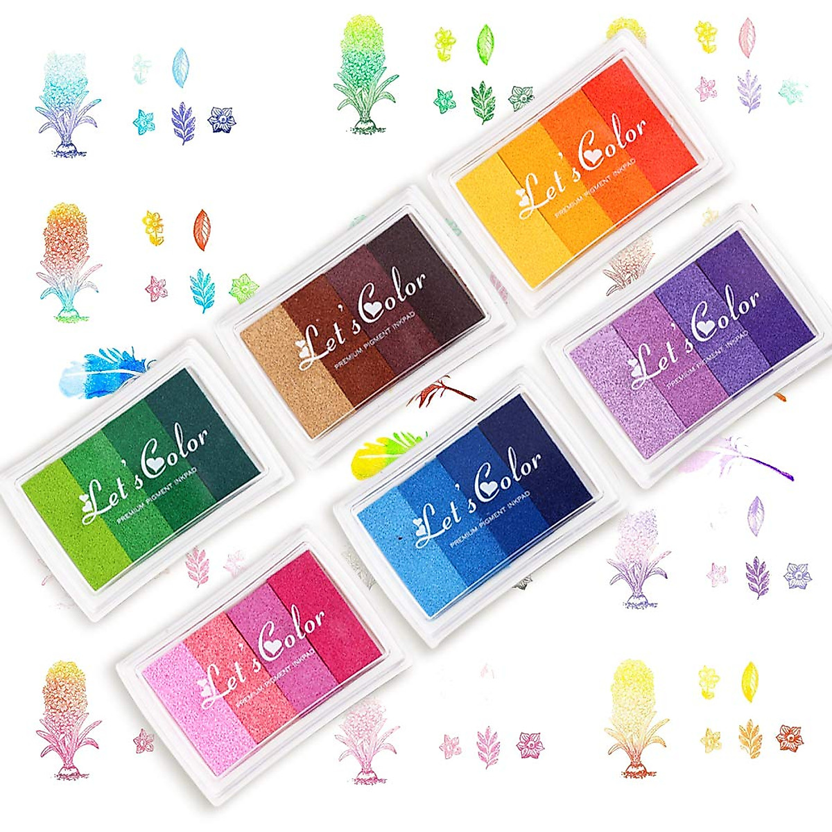 XoreArt Craft Rainbow Finger Ink Pads, Set of 6 DIY Multicolor Craft Stamp Pads for Kids Washable 24 Colors