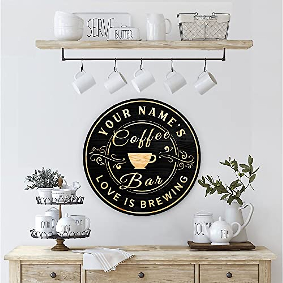 WODORO Custom Coffee Bar Wood Sign (Not Carved or Neon Sign), Kitchen Decor Wall Plaque, Personalized Gifts for Coffee Lovers, Espresso Cappuccino Latte Coffee & Tea Bar, Coffee & Wine Bar Sign (01)