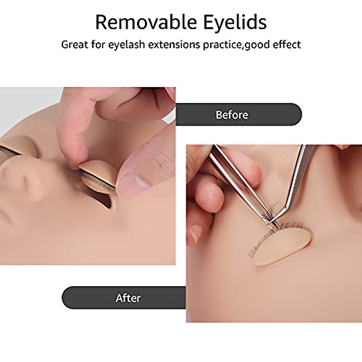 Embagol Lash Mannequin Head With 2 Pairs Replacement Eyelids For Eyelash Extension Removable Realistic Eyelids Makeup Lash Extension Training Practice Beginner Friendly Soft Silicone Lash Accessories