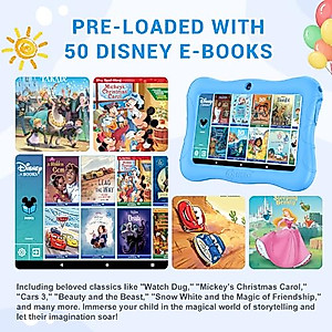 Contixo 7" Android Kids Tablet 32GB, Includes 50+ Disney Storybooks & Stickers (Value $200), Protective Case with Kickstand, (2023 Model) - Blue