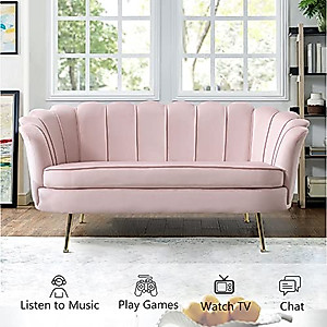 QHITTY Velvet Loveseat, 58'' Velvet Sofa Accent Couch Settee Upholstered Chair, 2 Seater Small Loveseat for Small Spaces, Living Room (Pink)