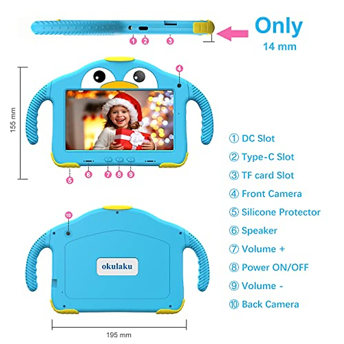 Kids Tablet 7'', Toddler Android Tablet for Kids w/ 32GB ROM, WiFi Children Tablet Dual Camera, Parental Control, Educational Games, Kid App Pre-Installed Google Playstore YouTube Netflix for Boy Girl