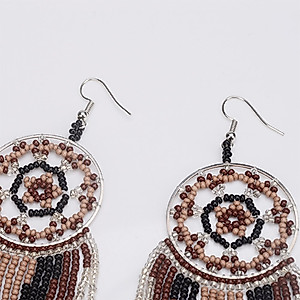 Tarsus Bead Earrings Dangle for Women Seed Bead Dream Catcher Women Hypoallergenic Beaded Native American(Gray)