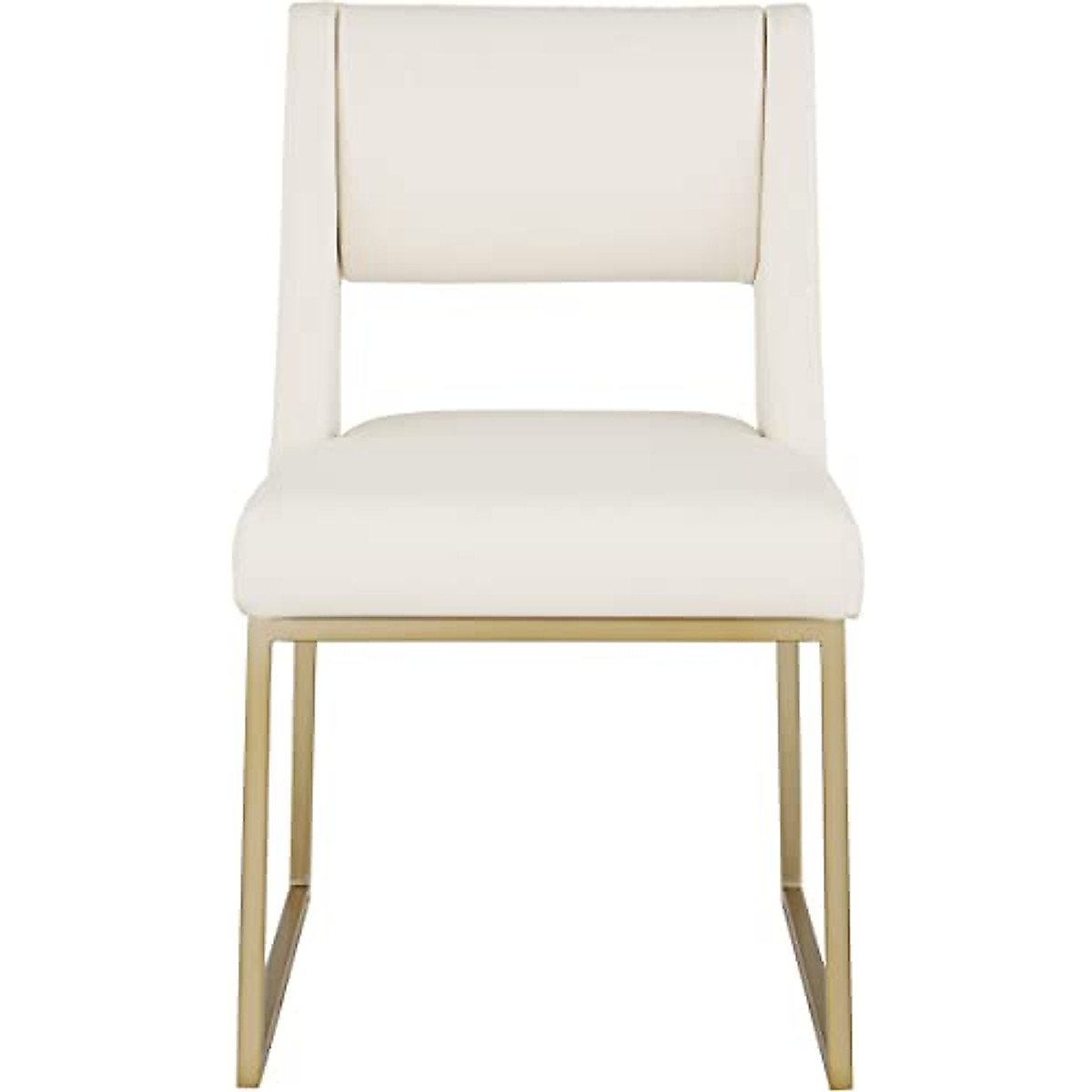 Meridian Furniture Jayce Collection Modern | Contemporary Faux Leather Upholstered Dining Chair with Brushed Gold Metal Base, Set of 2, Cream