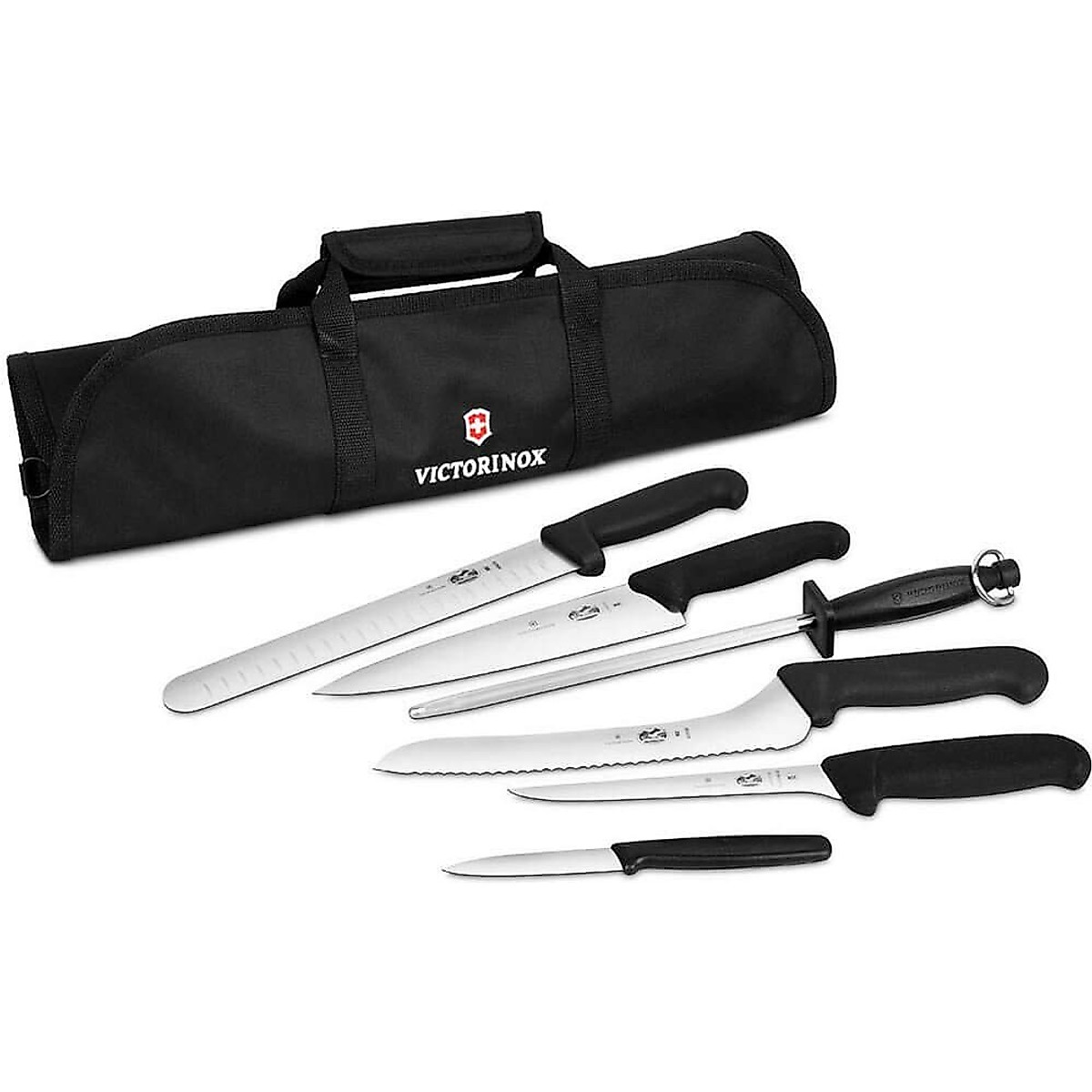 Victorinox Forschner 7 Pc Fibrox Deluxe Culinary Knife Roll Set,Black