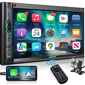 in-Dash Digital Media CarPlay Stereo - Double Din Android Auto Car Radio - 7 Inch HD Touchscreen Bluetooth Phone Link Backup Camera USB SD Aux-in AM FM Radio Wireless Remote Control