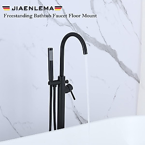 Free Standing Tub Faucet Matte Black Freestanding Bathtub Faucet with Sprayer High Flow Floor Mount Tub Filler with Hand Shower Bathroom Standing Floor Faucet Brass, Single Handle - JIAENLEMA