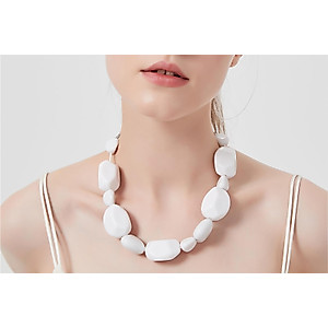 Giuesytic White Beaded Rock Bone Pebble Choker Classic Statement Necklace Halloween Costumes for Women Cosplay Accessories Carnival Accessory Jewelry