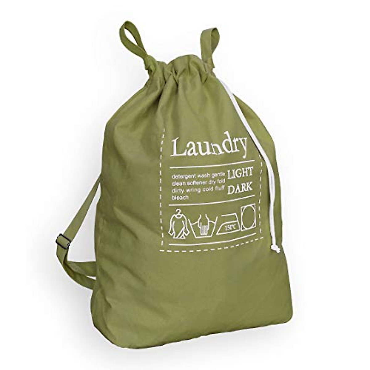 Topline Laundry Hamper Bag with Adjustable Drawstring and Carrying Strap - Rugged Green