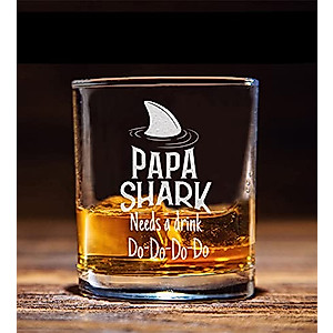 Papa Shark Needs A Drink Do Do Do Do Whiskey Glass - Gift for New Dad