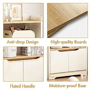 IOTXY Wooden Shelf Bookcase with Doors - 5-Tier Bookshelf with Storage Cabinet, Free Standing Display Rack, for Home Office, Living Room, Bedroom, White