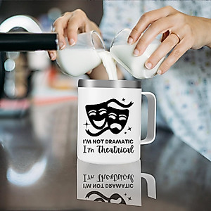 WFSJRED Theater Gifts 12 oz Insulated Mug for Coffee Mug with Leak-Resistant closeable hot lid for hot Drinks with Handle Broadway Gifts for Musicians (DRAMATIC)