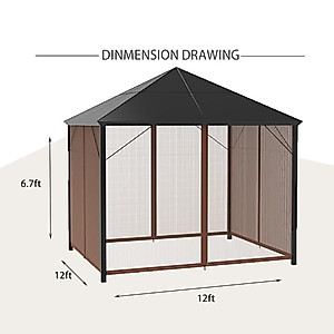 Garden lucky Replacement Gazebo Mosquito Netting 4 Panels for Patio Garden Backyard (12'x12', Coffee, Only Netting)