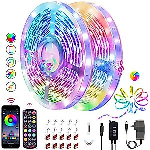 KULUNER LED Strip Lights 32.8ft 300 Bright LEDs Smart LED Light Strips Music Sync Color Changing LED Strip Lights with Remote Bluetooth LED Lights for Bedroom Kitchen RGB 5050 LED Strips for Room Home