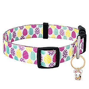 Athbavib Easter Dog Collar, Adjustable Easter Egg Holiday Dog Collar with Rabbit Pendant Comfortable Durable Dog Collar for Small Medium Large Dog with Plastic Buckle