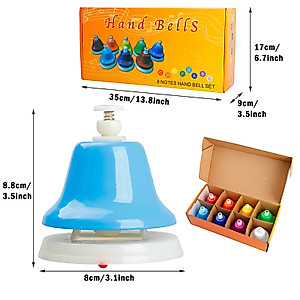 SHINLEYPACK Desk Bells Hand Bells for Kids,8 Notes Diatonic Colorful Metal Music Bells Percussion Instrument Musical Teaching Chromatic Birthday Gift for Children