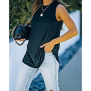 Dressmine Women's Tank Tops Loose Fit Crew Neck Sleeveless Summer Top Shirts Side Split Tunic Black XX-Large